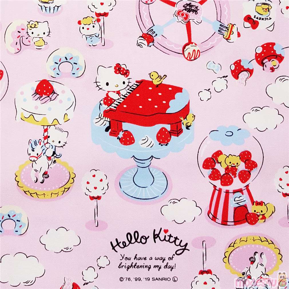 Hello Kitty pink oxford fabric dessert and sweet treat carnival pattern ...