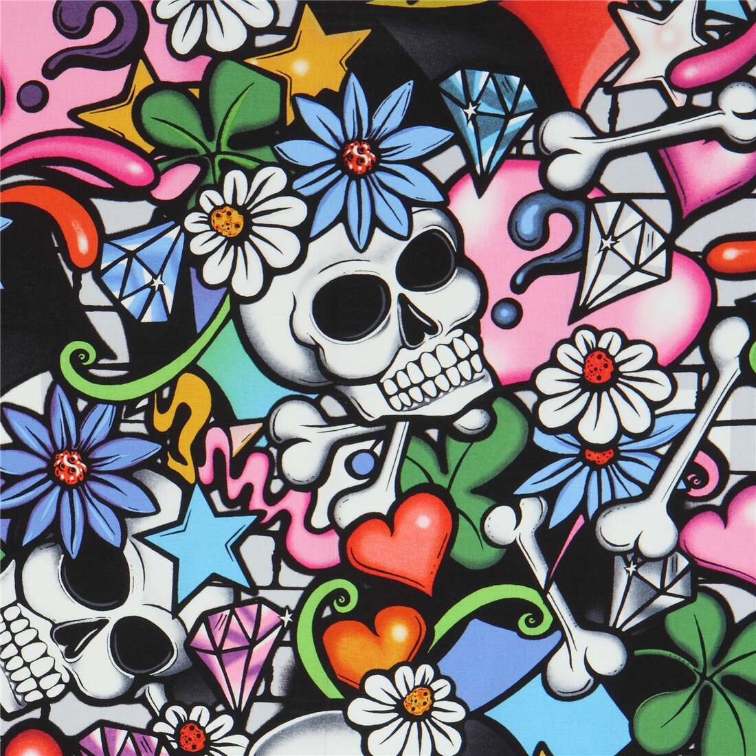 bone skull colorful fabric Alexander Henry USA - modeS4u
