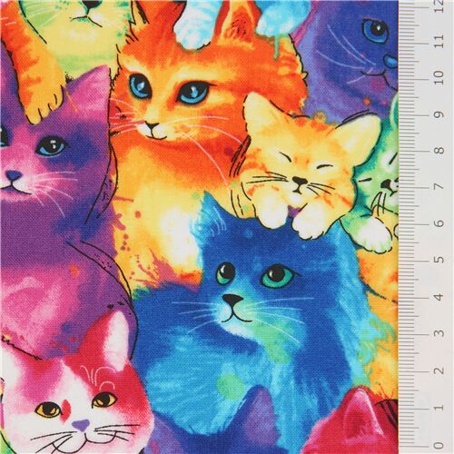 Timeless Treasures multicolor packed rainbow cat fabric - modeS4u